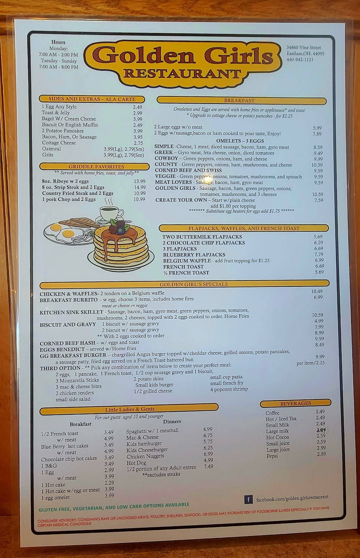 Menu at Golden Girls Restaurant Eastlake Ohio, Eastlake