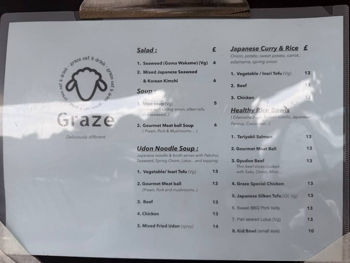 Menu at Graze Cafe, Windermere