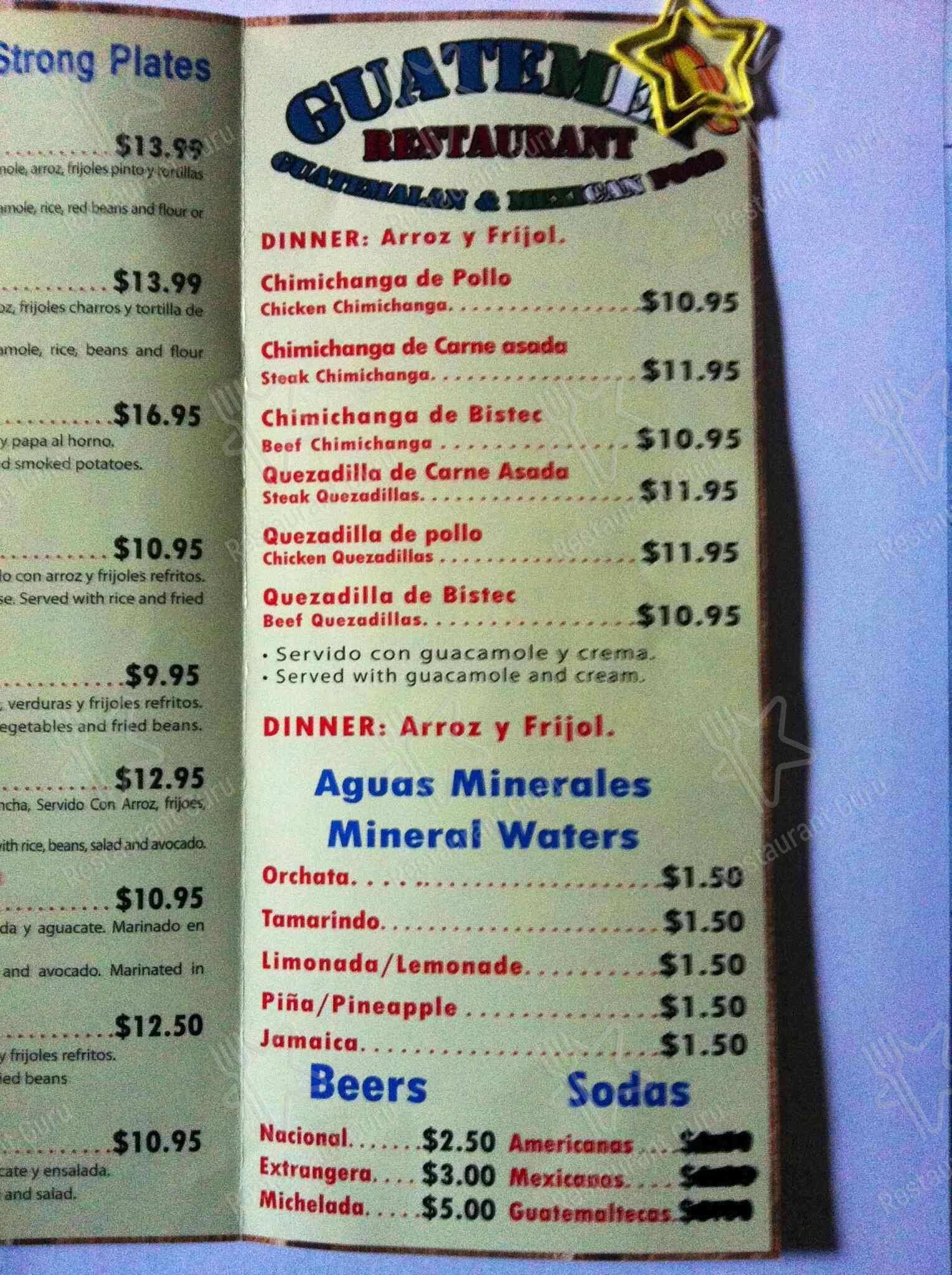 Menu at Guatemex Restaurant, Indiantown, 15648 SW Warfield Blvd