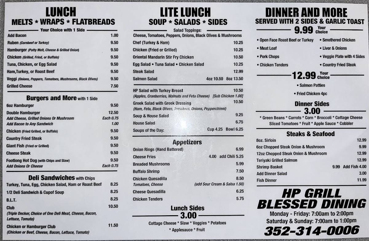 Menu at H P Grill restaurant, Leesburg