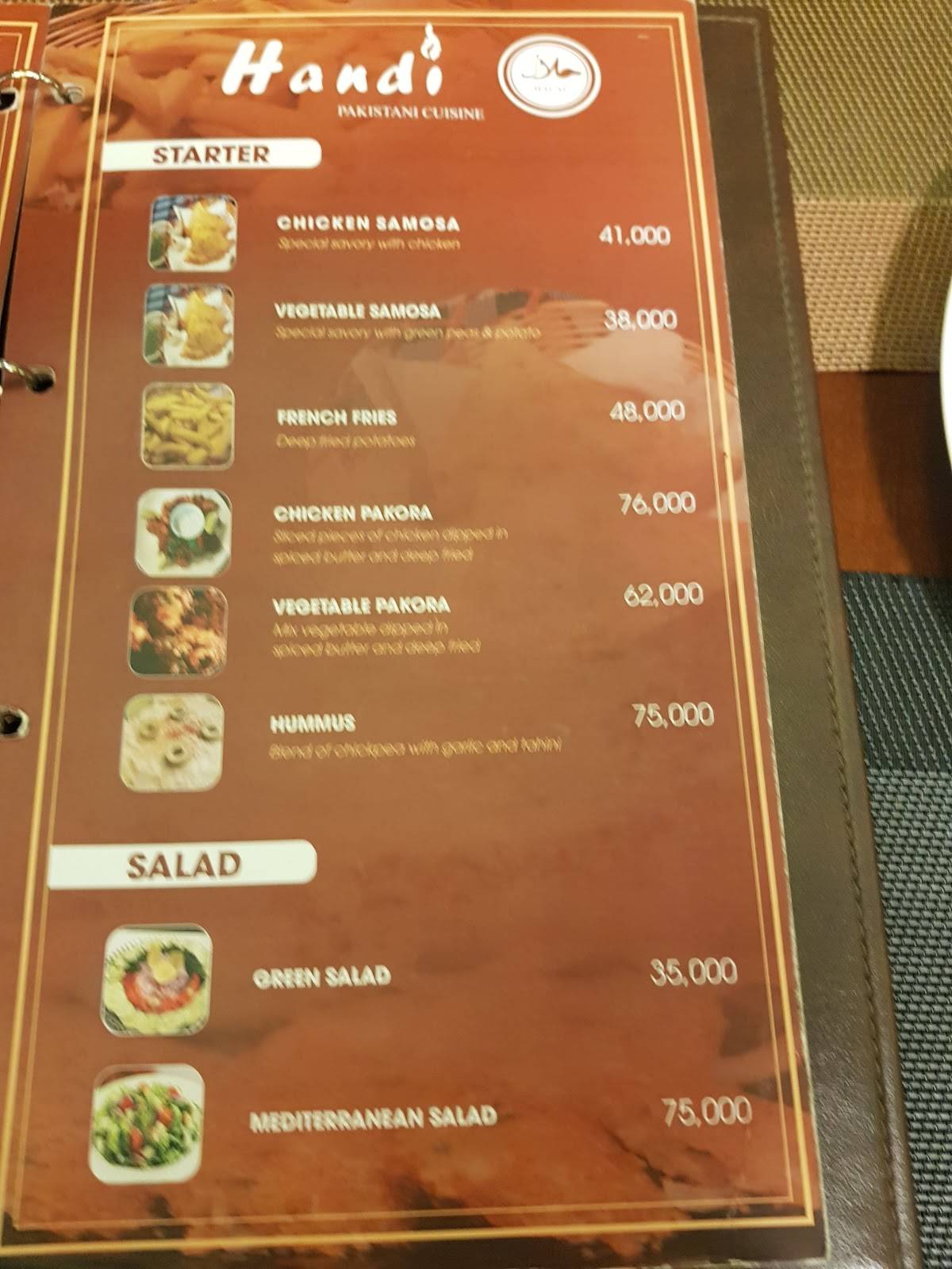 Menu at HANDI RESTAURANT (PAKISTANI CUISINE), Hanoi