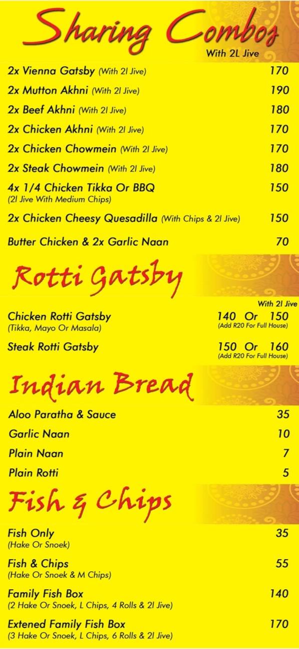 Menu at HOT STUFF Bayview Bayview restaurant, South Africa