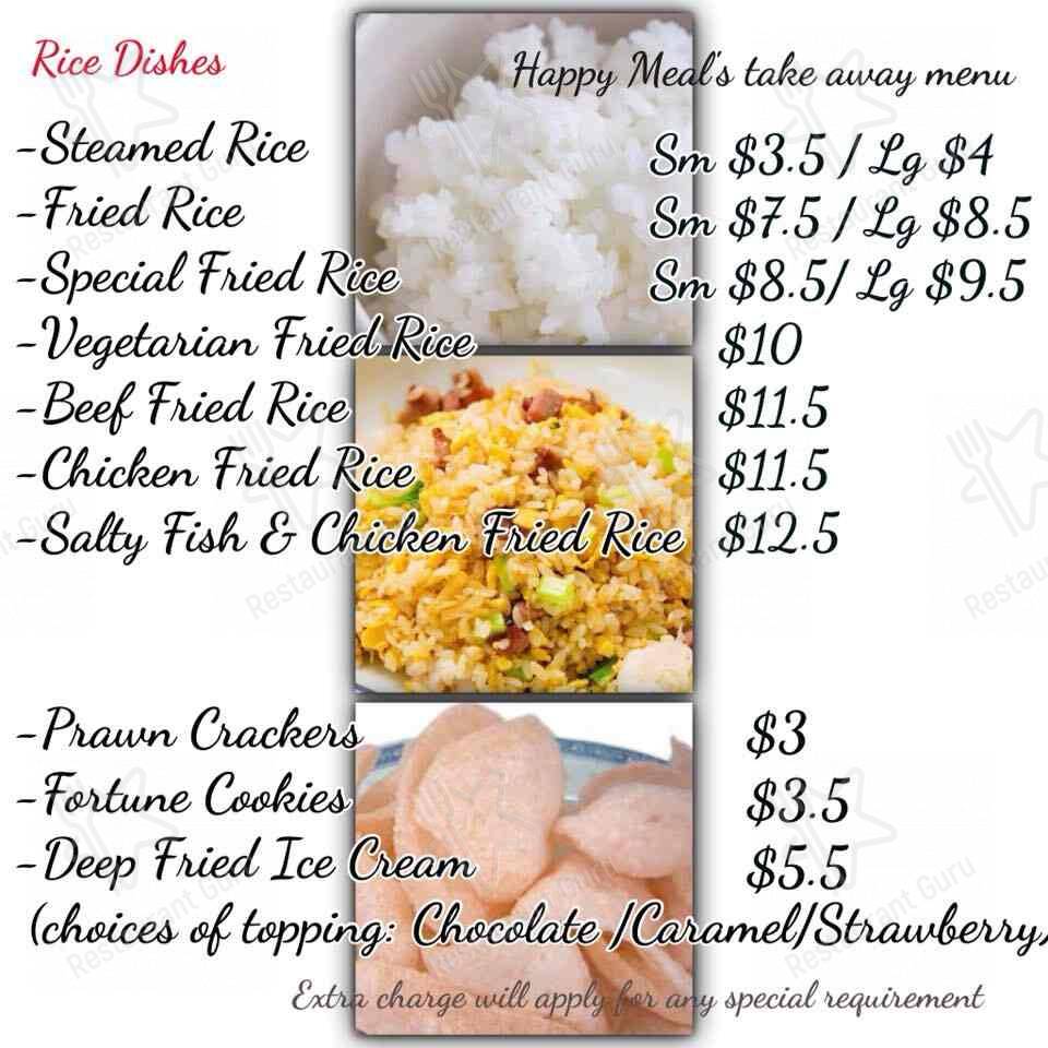 Menu at Happy Meal Asian Food Byo & Takeaway Restaurant, Forest Lake