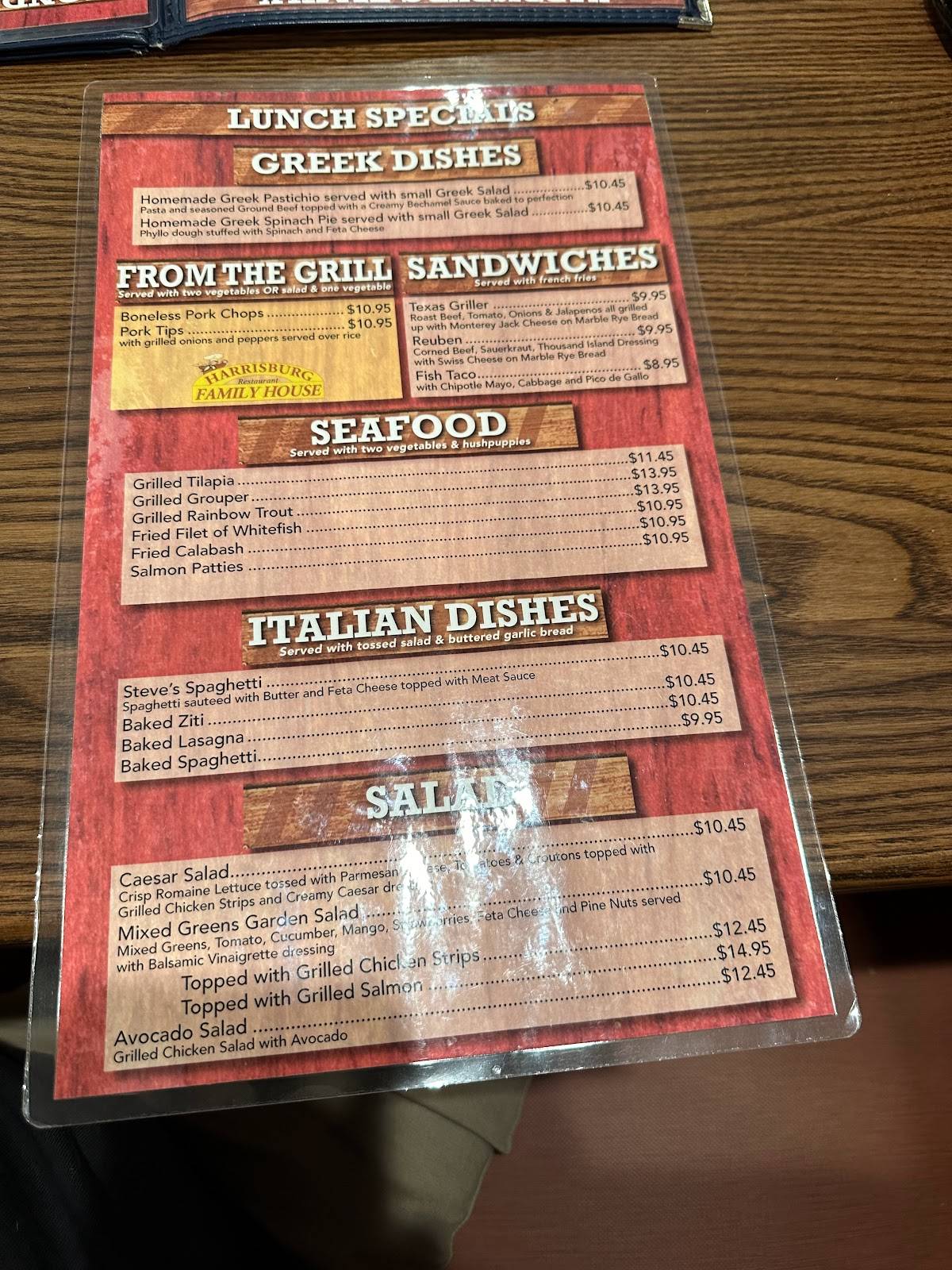 Menu at Harrisburg Family House restaurant, Harrisburg