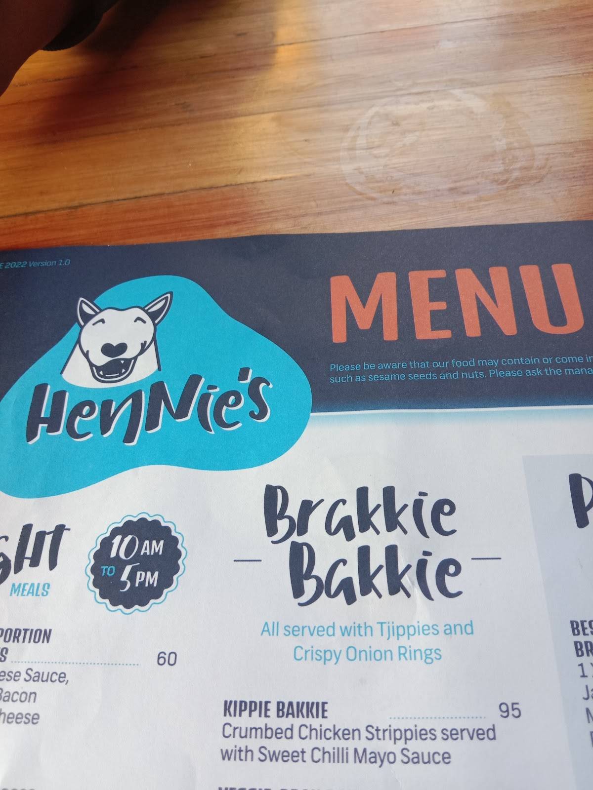 Menu at Hennie's Rustenburg Restaurant, Rustenburg