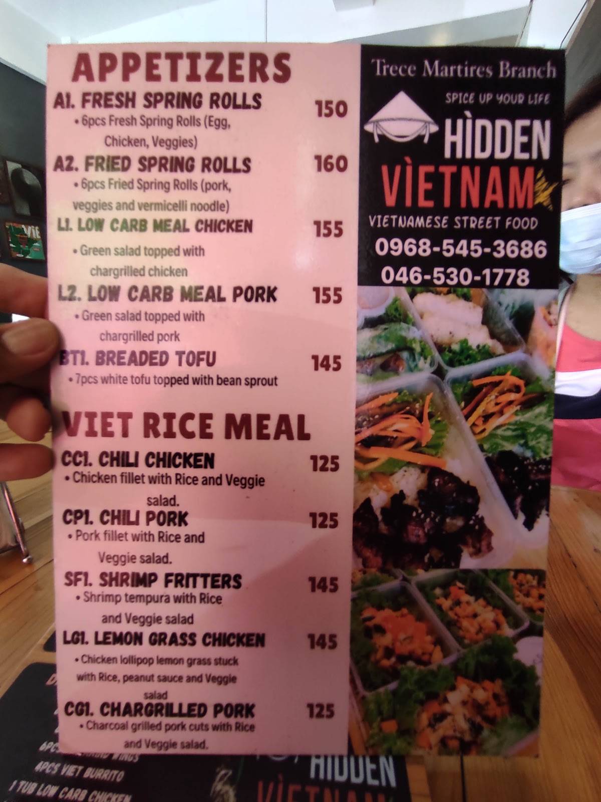 Menu at Hidden Vietnam Trece Martires City restaurant, Trece Martires