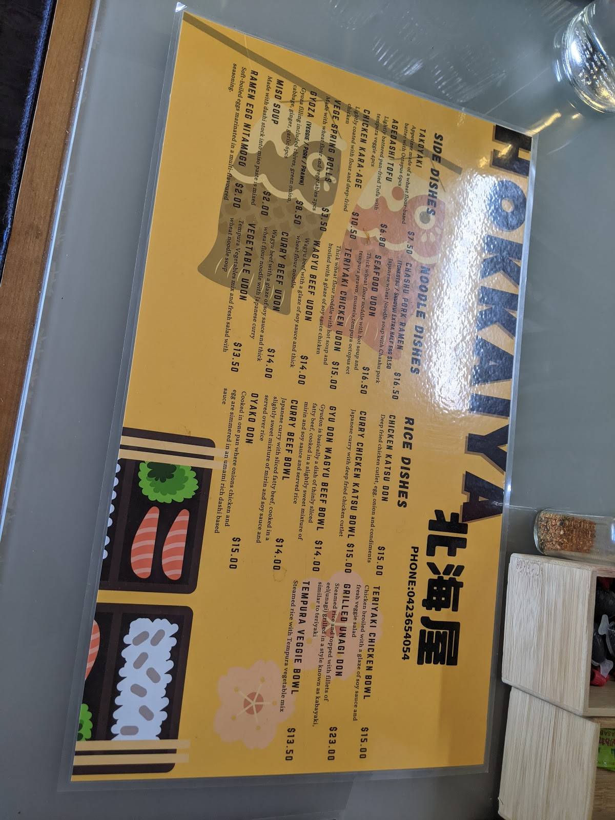 Menu at Hokkaiya Japanese Restaurant, Hamilton
