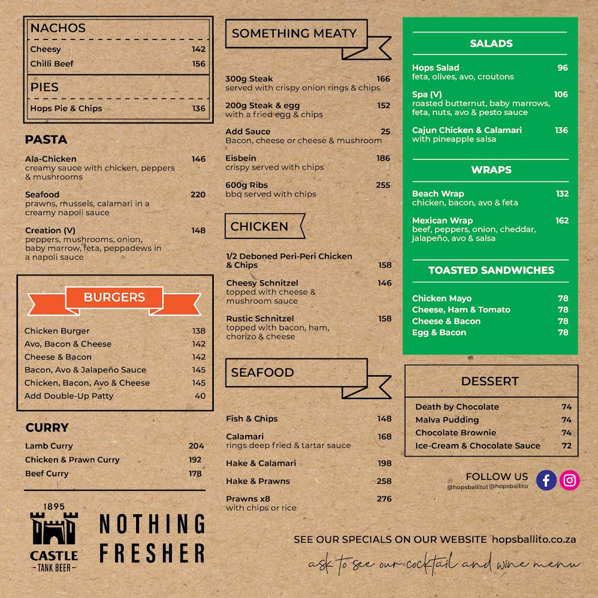 Menu at Hops Restaurant & Bar Ballito, Dolphin Coast