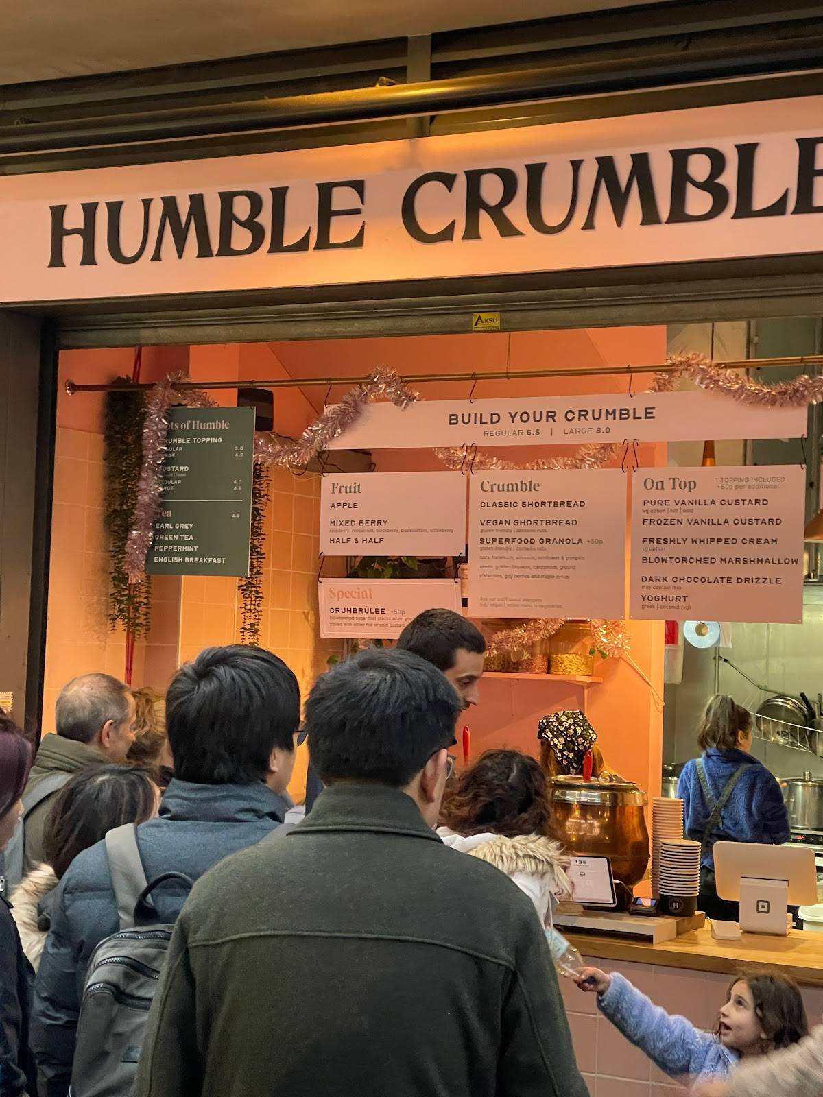 Menu at Humble Crumble restaurant, London, Old Spitalfields Market