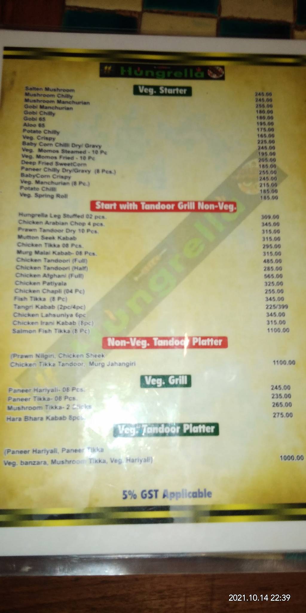 Menu at Hungrella Restaurant, Gaya