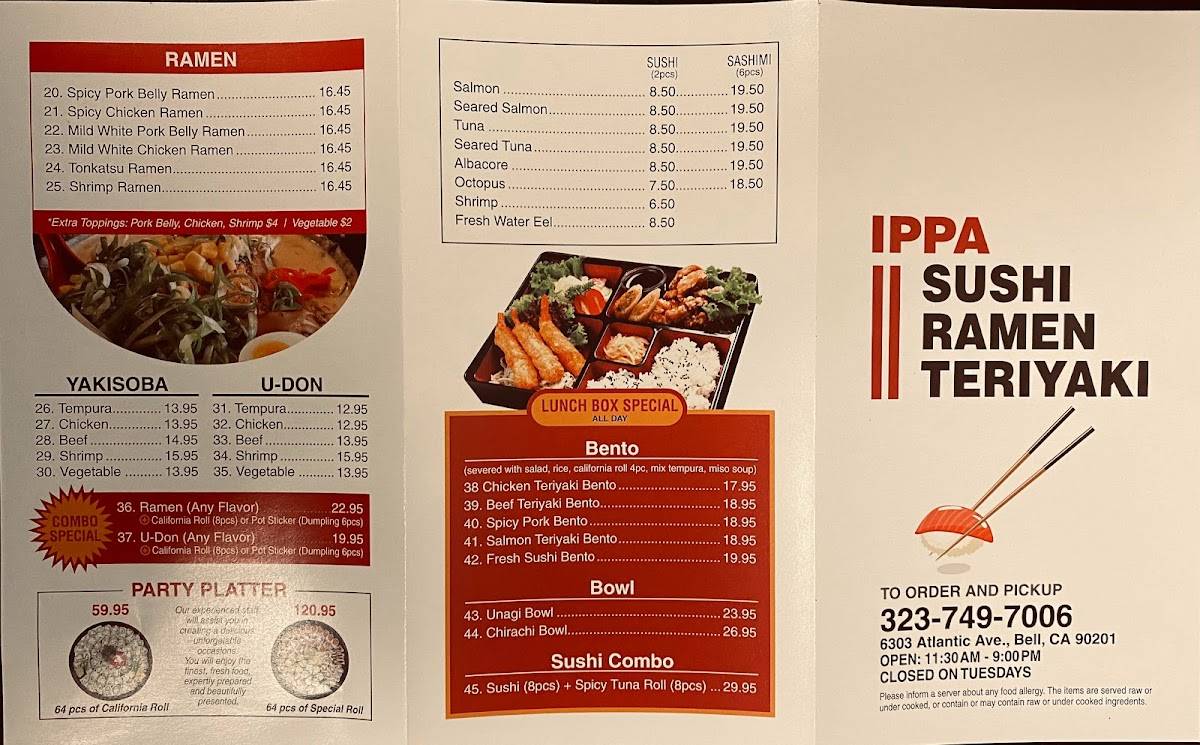 Menu at IPPA SUSHI RAMEN restaurant, Bell