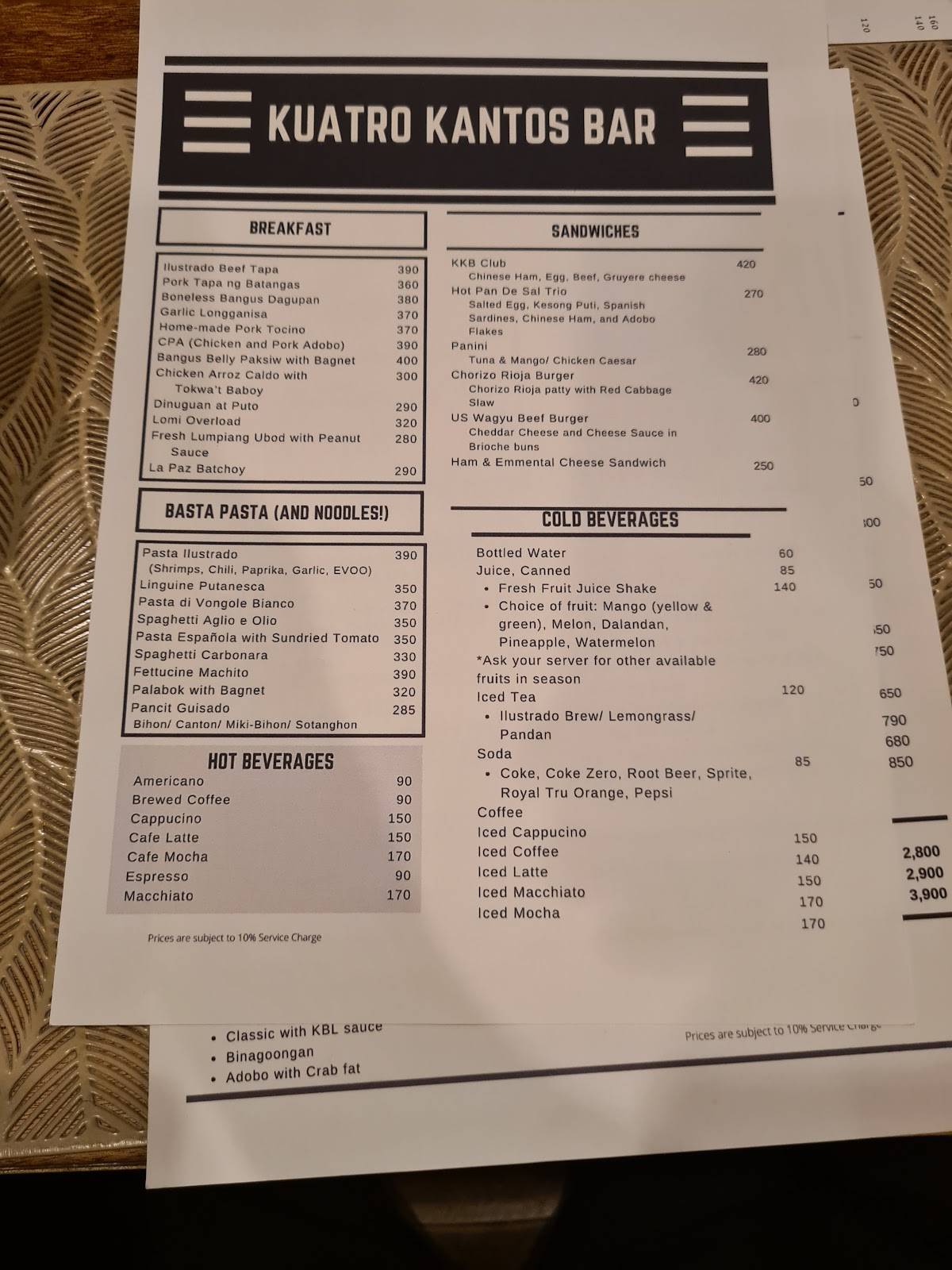 Menu at Ilustrado Restaurant, Manila, two-way