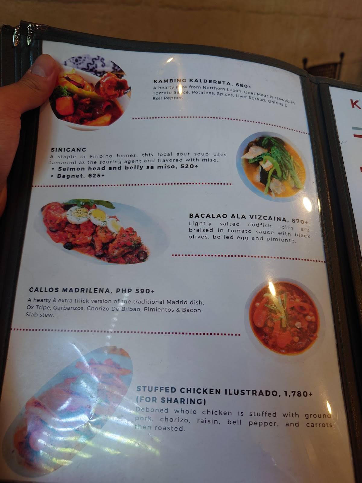 Menu at Ilustrado Restaurant, Manila, two-way