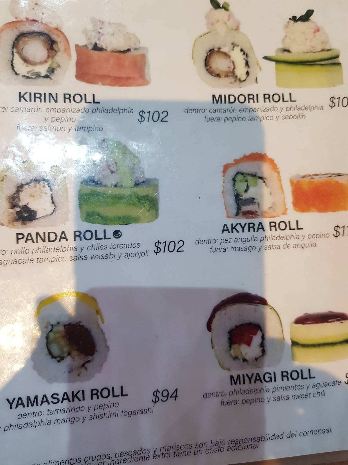 Carta del restaurante Inari, San Luis Potosi, Plaza Tangamanga