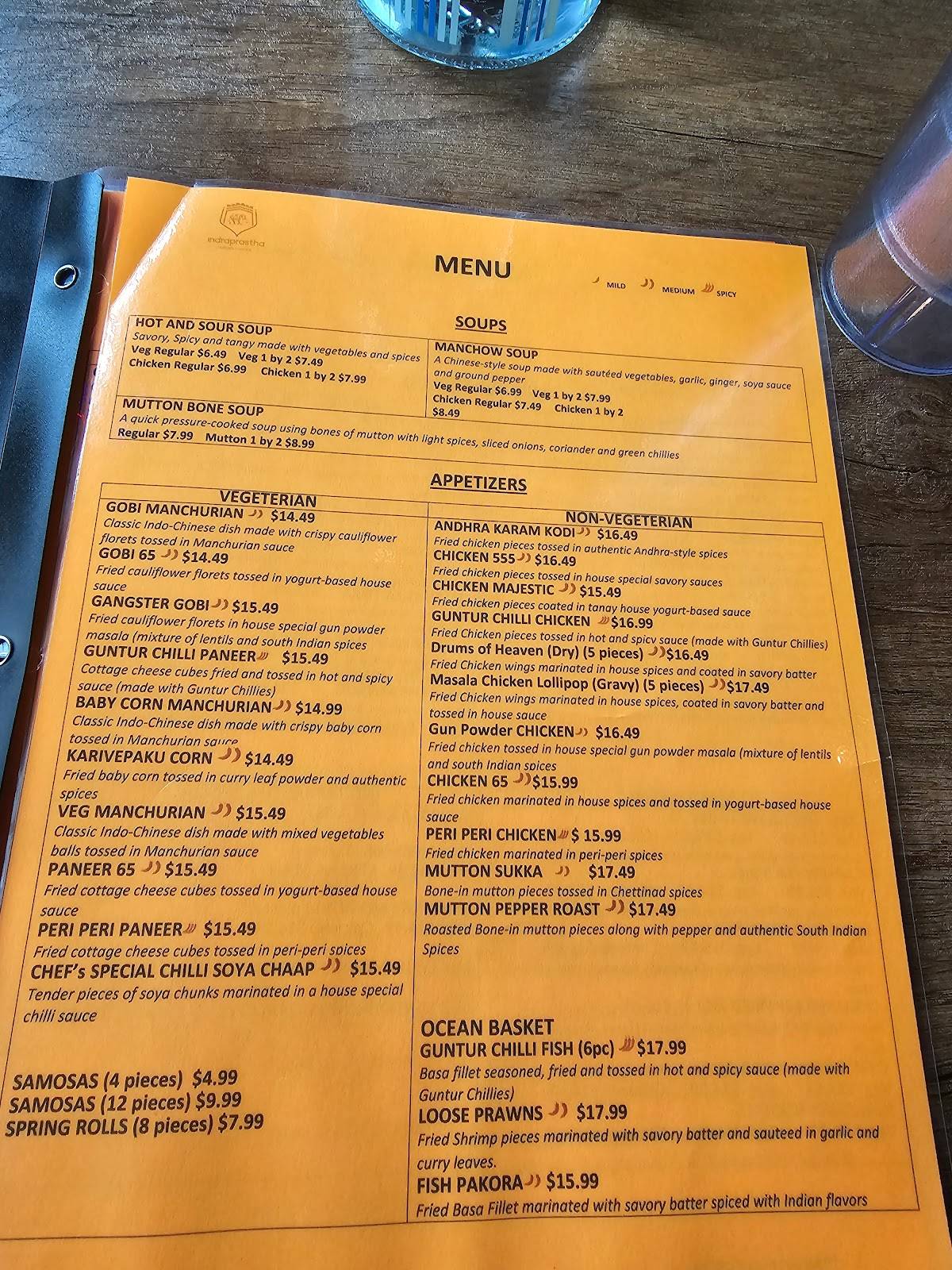 Carta de Indraprastha Indian Kitchen and Bar - Mississauga, Mississauga