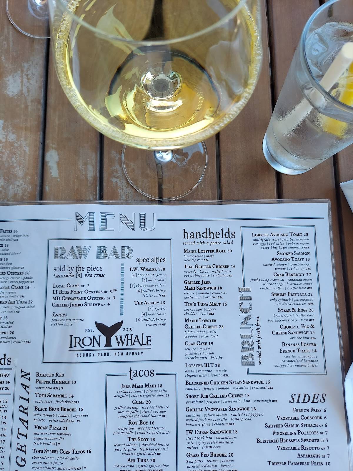 Menu at Iron Whale restaurant, Asbury Park