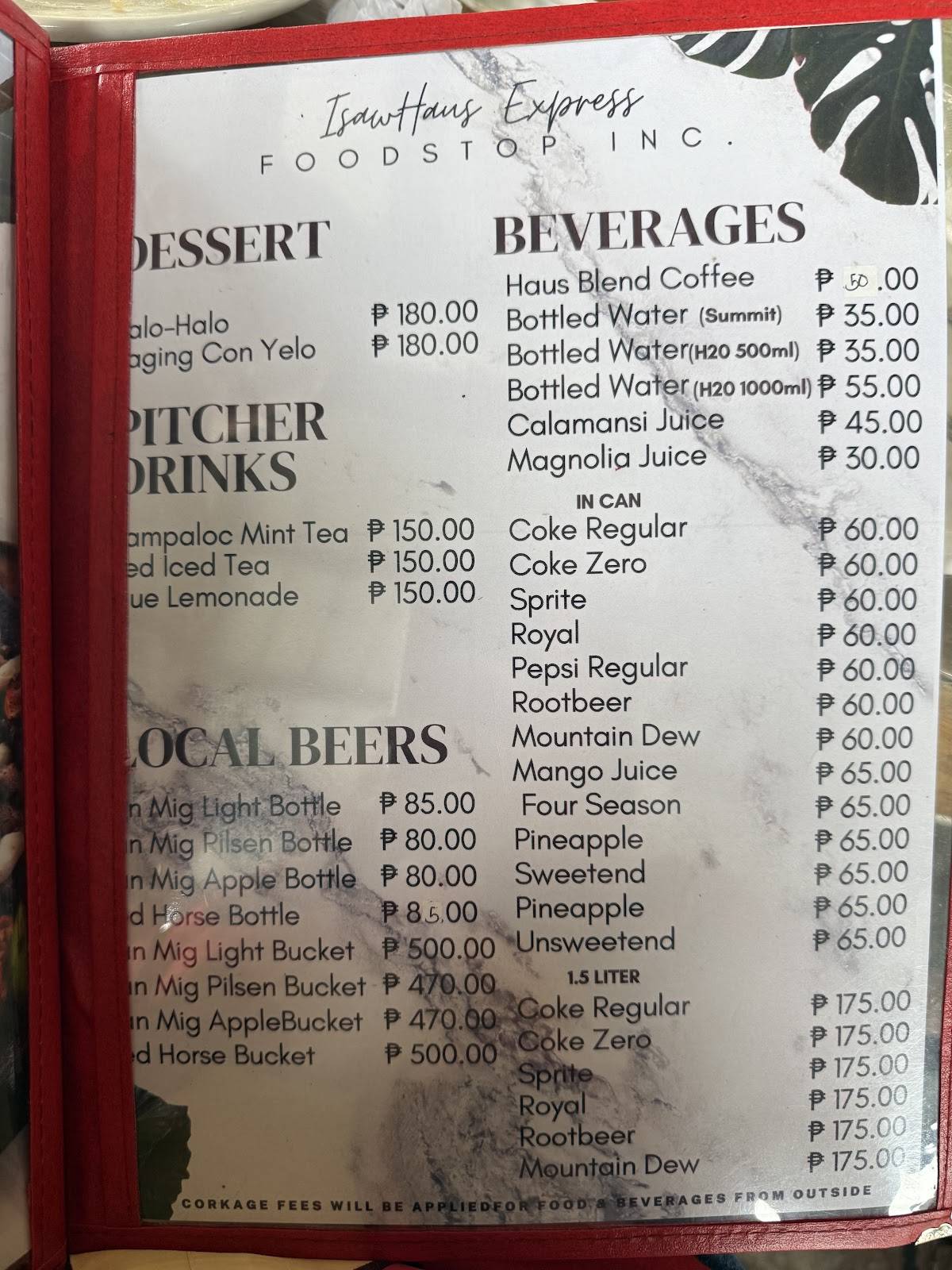 Menu at Isaw Haus - Marilaque restaurant, Tanay