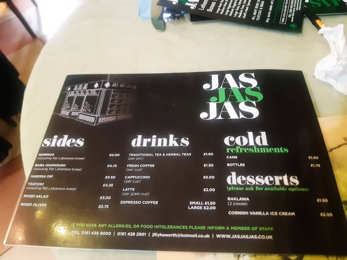 Menu at JAS JAS JAS restaurant, Cheadle
