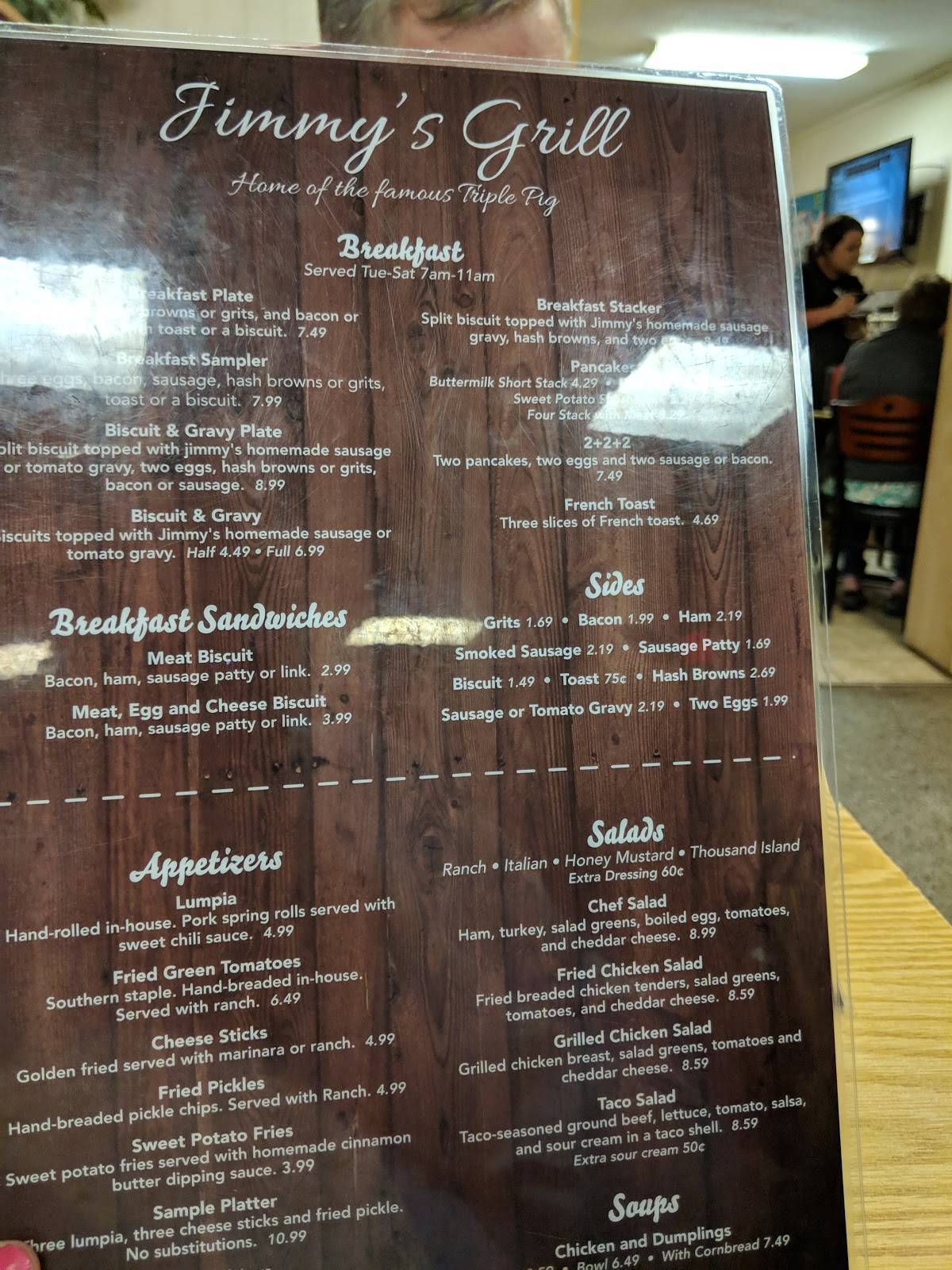 Menu at Jimmy's Grill restaurant, Molino, US-29