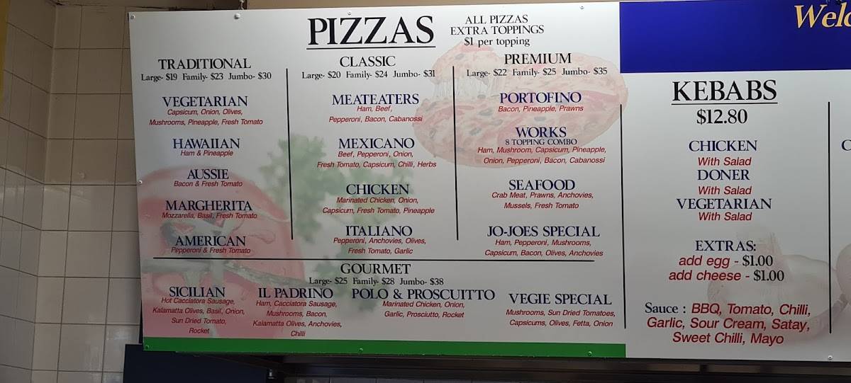 Menu at Jo-Joe's Dial-A-Pizza & Kebab restaurant, Albany