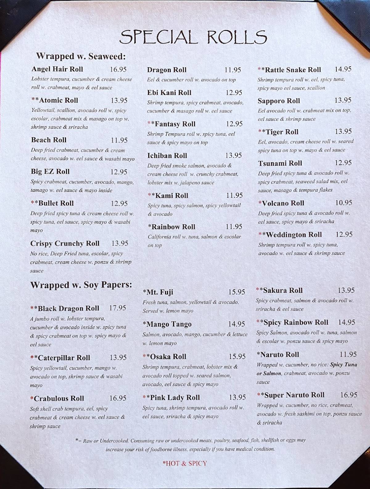 Menu at Kami Chinese Thai & Sushi restaurant, Wesley Chapel