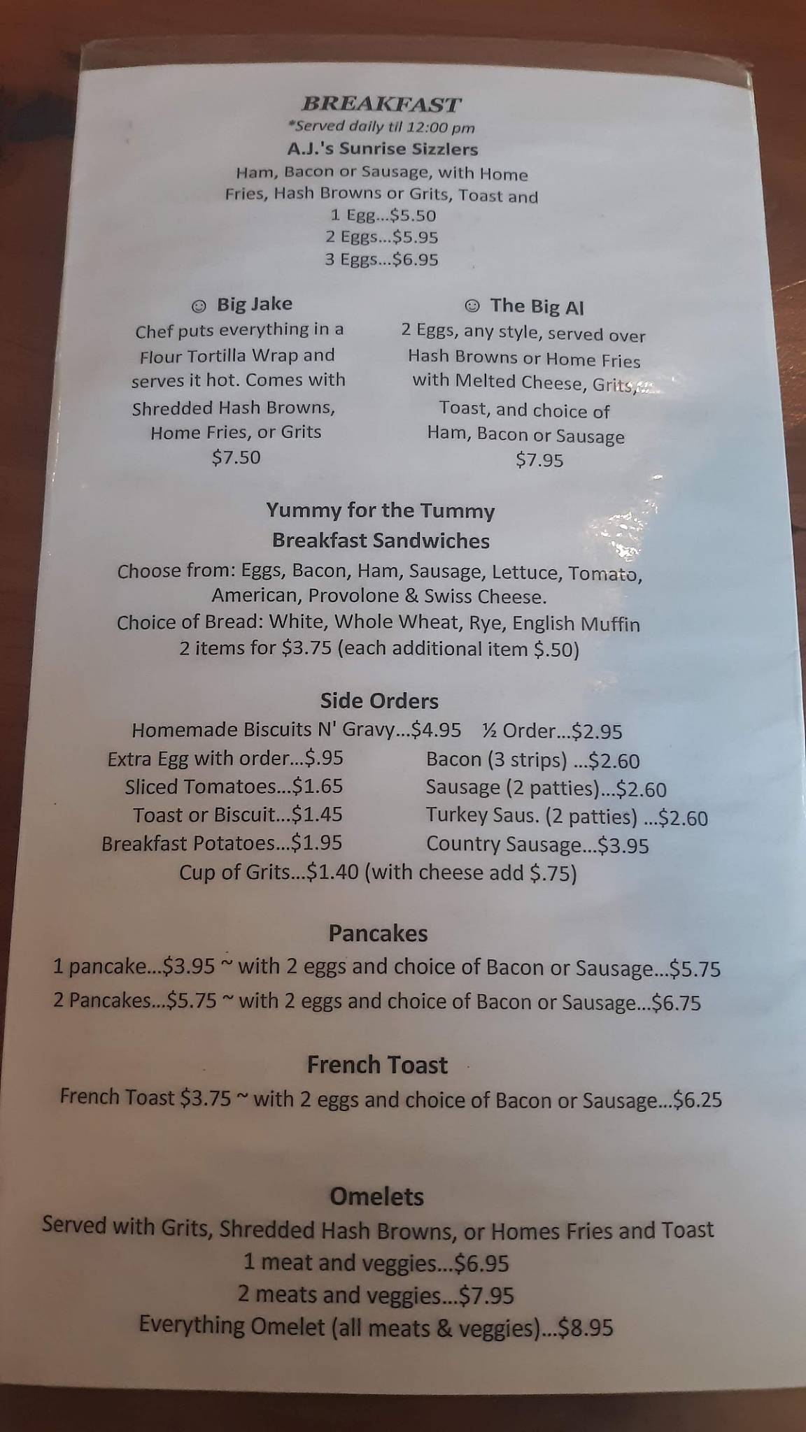 Menu at Kelly's Country kitchen restaurant, Middleburg