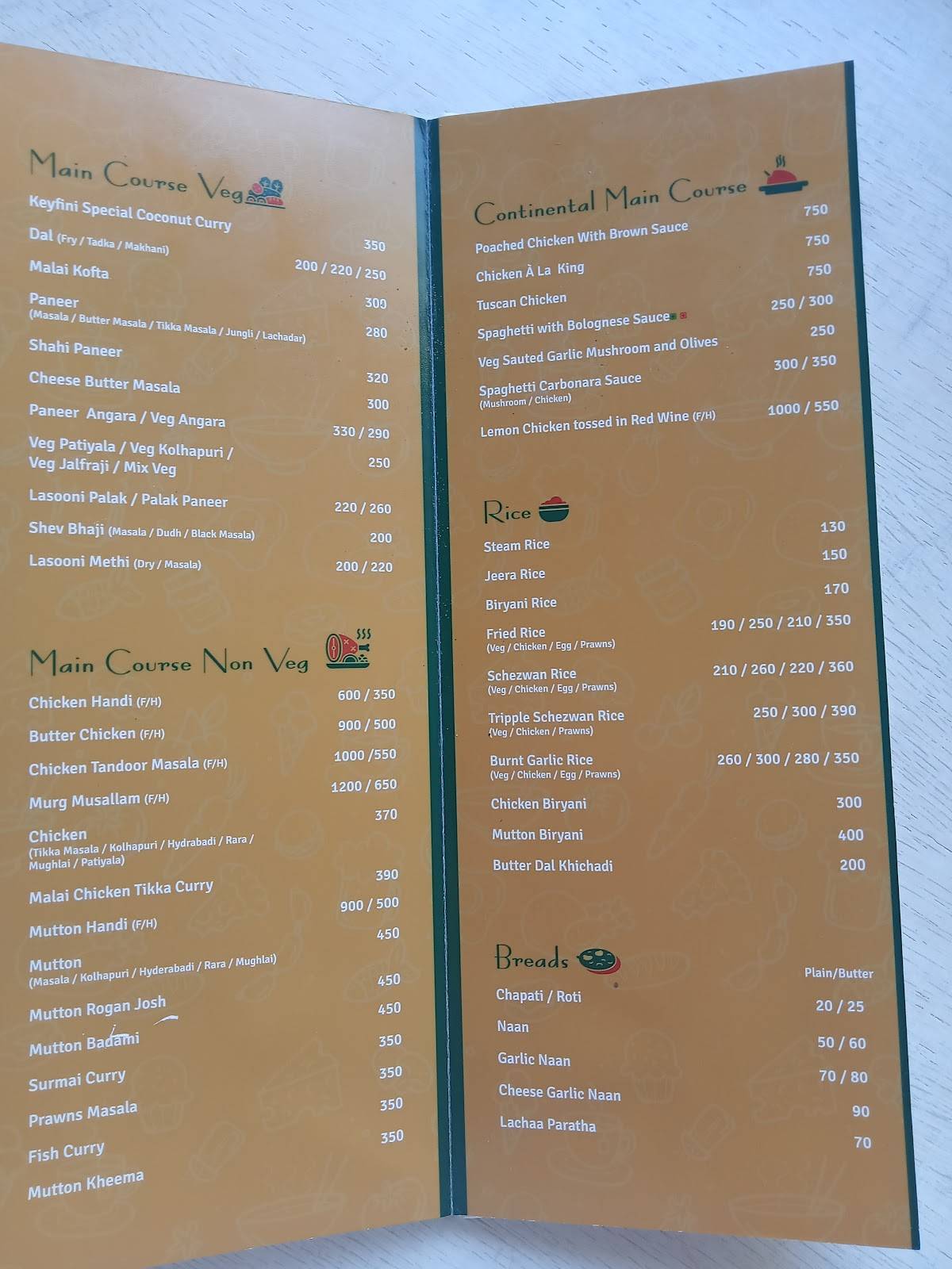 Menu at Keyfini Celebration Park, Nashik