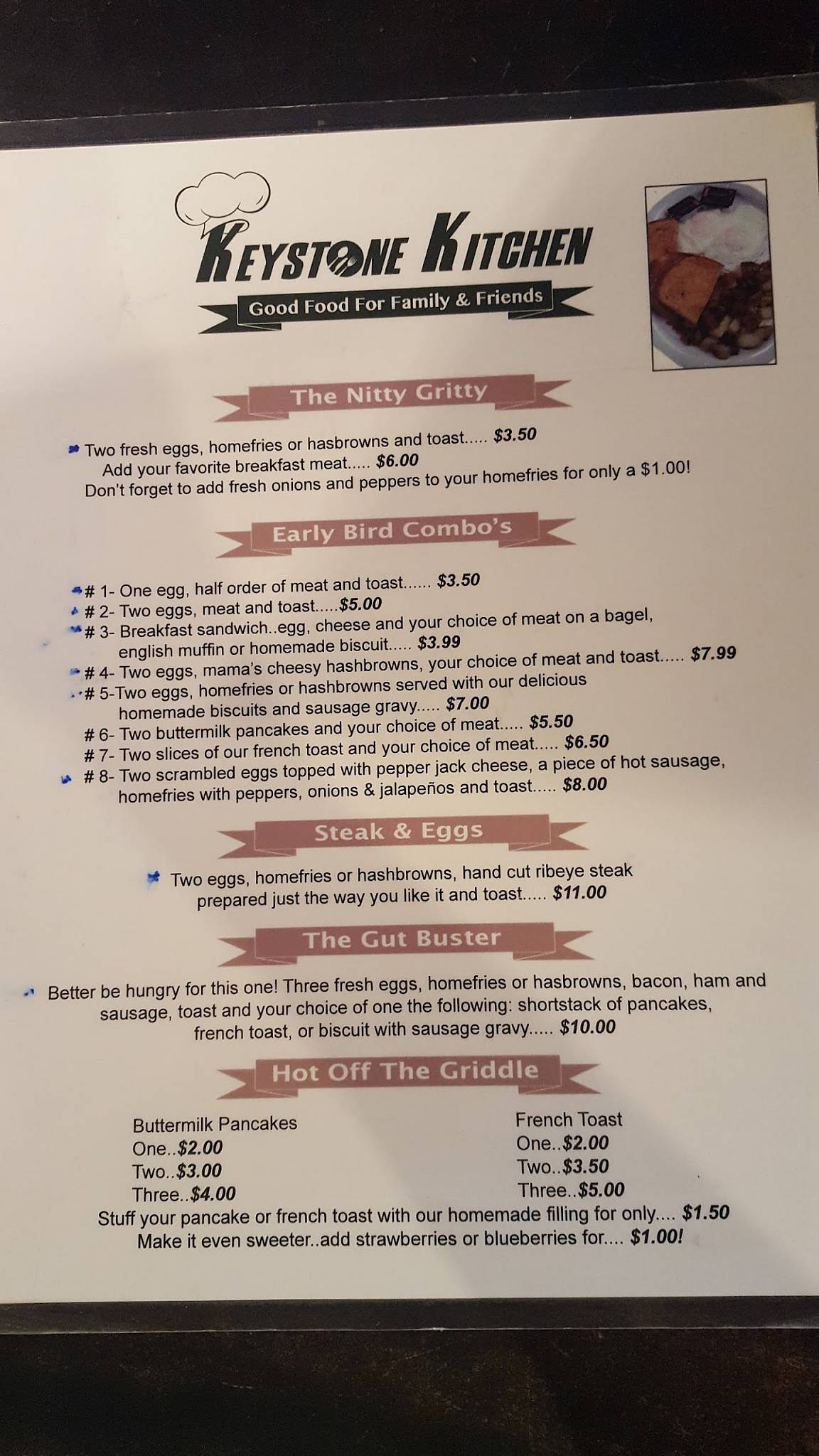 Menu at Keystone Kitchen restaurant, New Alexandria