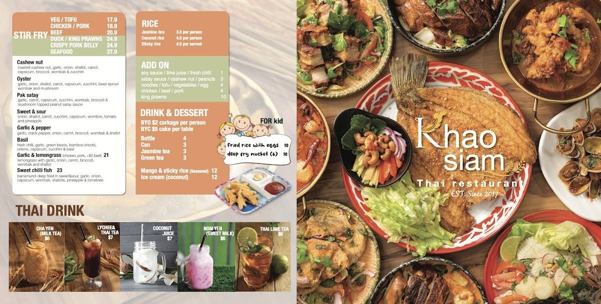 Menu at Khao Siam Thai Restaurant, Browns Plains