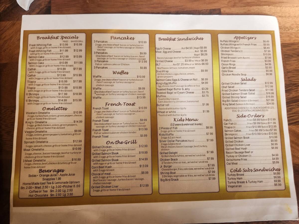 Menu at King's #1 Family Restaurant “Original Kings”, Newark, 361 Lyons Ave