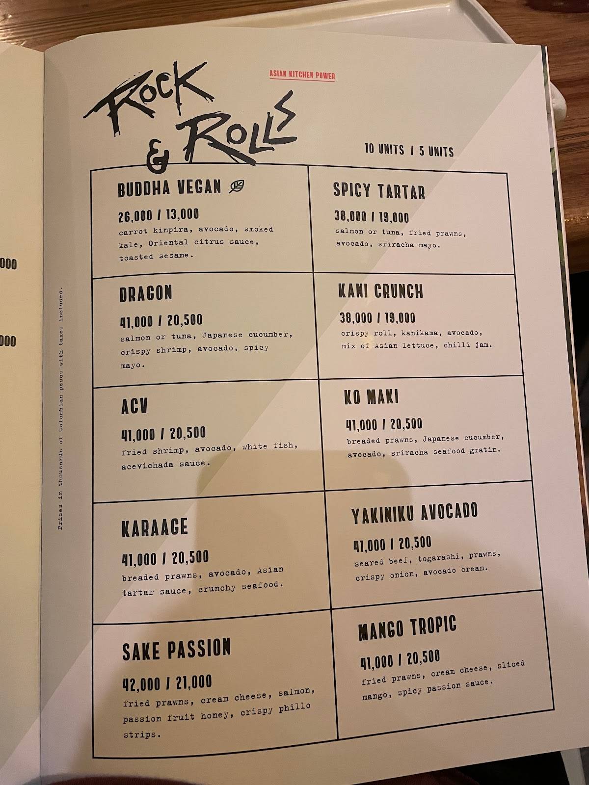 Carta del restaurante Ko Asian Kitchen, Bogotá