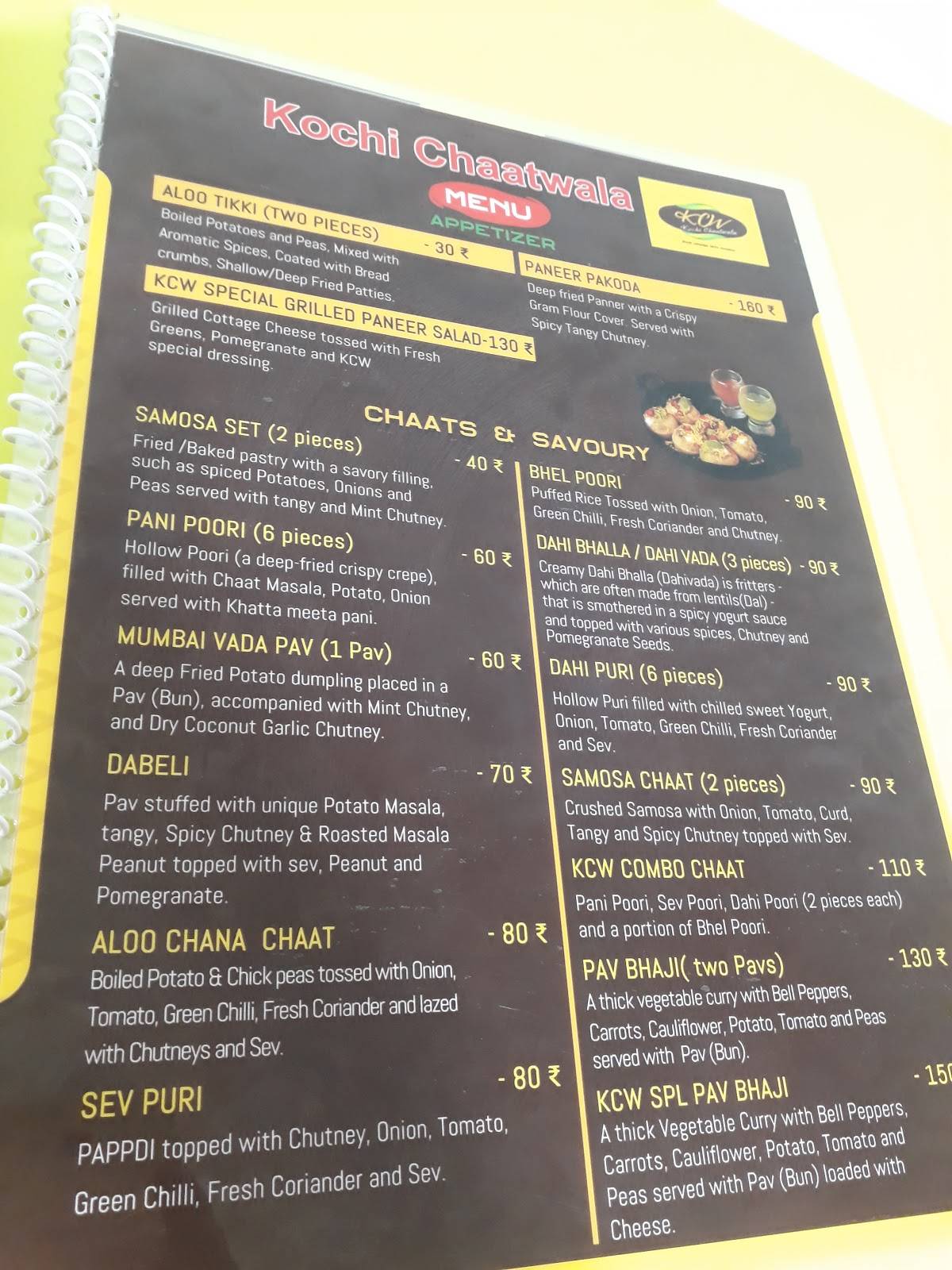 Menu at Kochi Chaatwala, Kochi