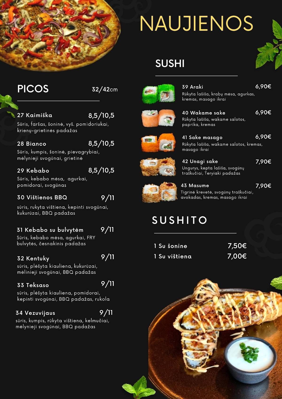 Menu at Kulinarai restaurant, Šilutė
