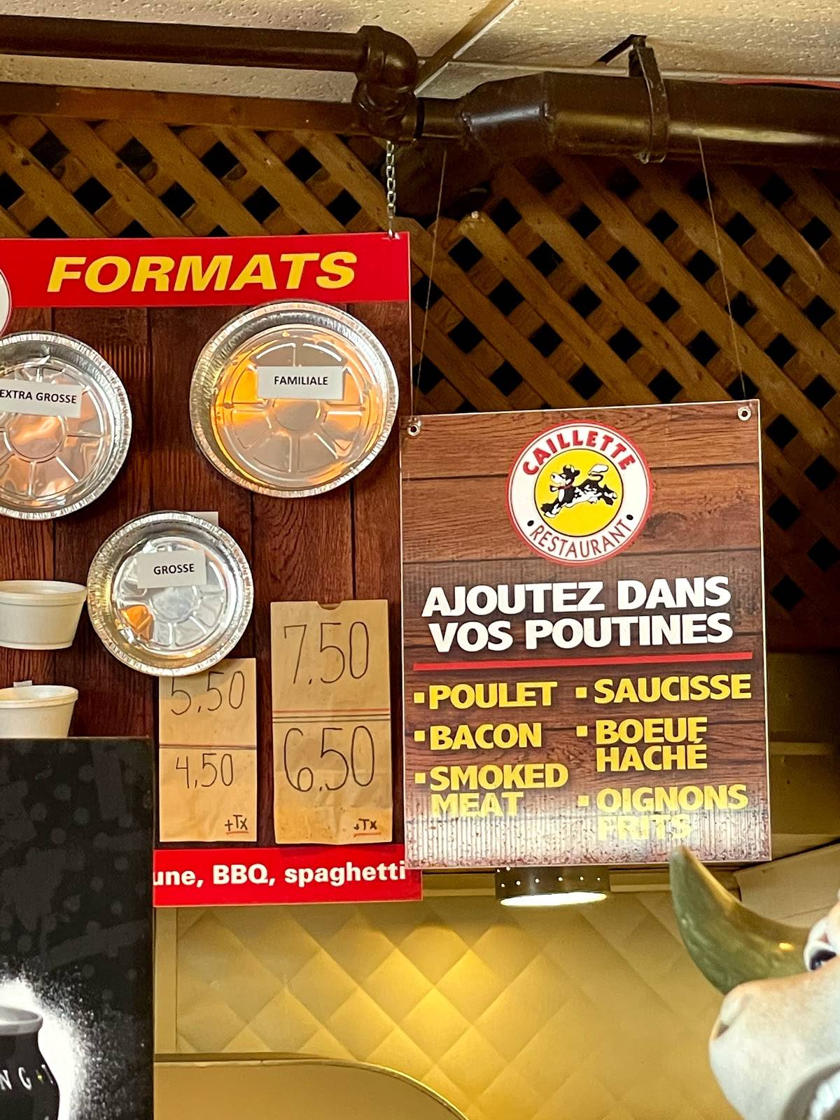 Menu au Restaurant La Caillette, Maskinongé