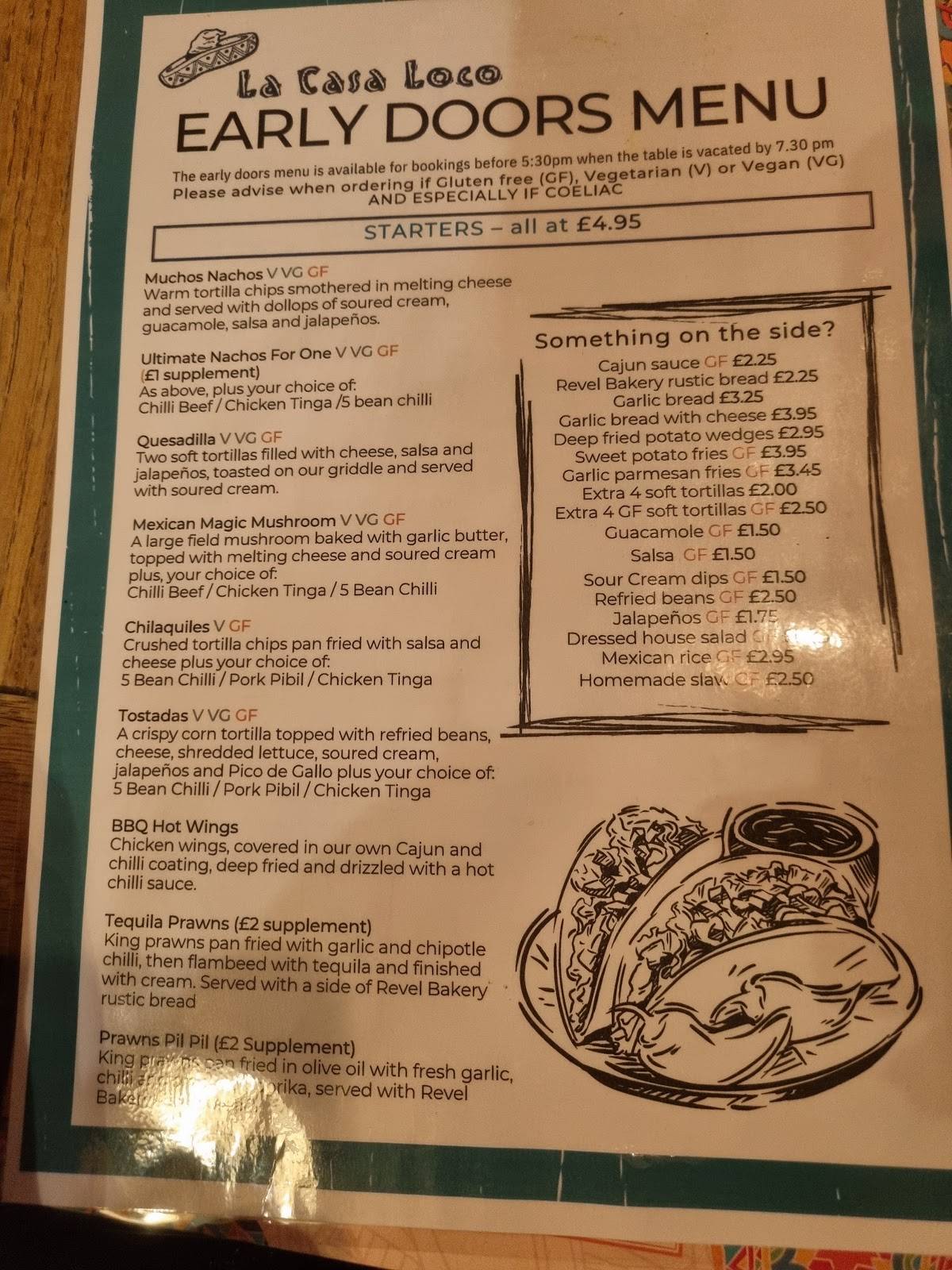 Menu at La Casa Loco restaurant, Rugby