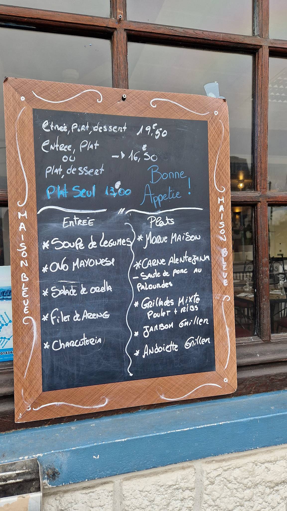 Menu au Restaurant La Maison Bleue, Franconville