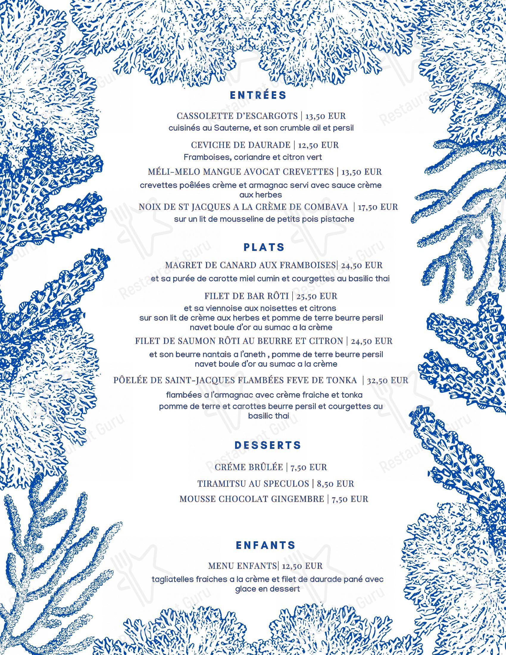 Menu au Restaurant La Passerelle du clair de lune, Dinard