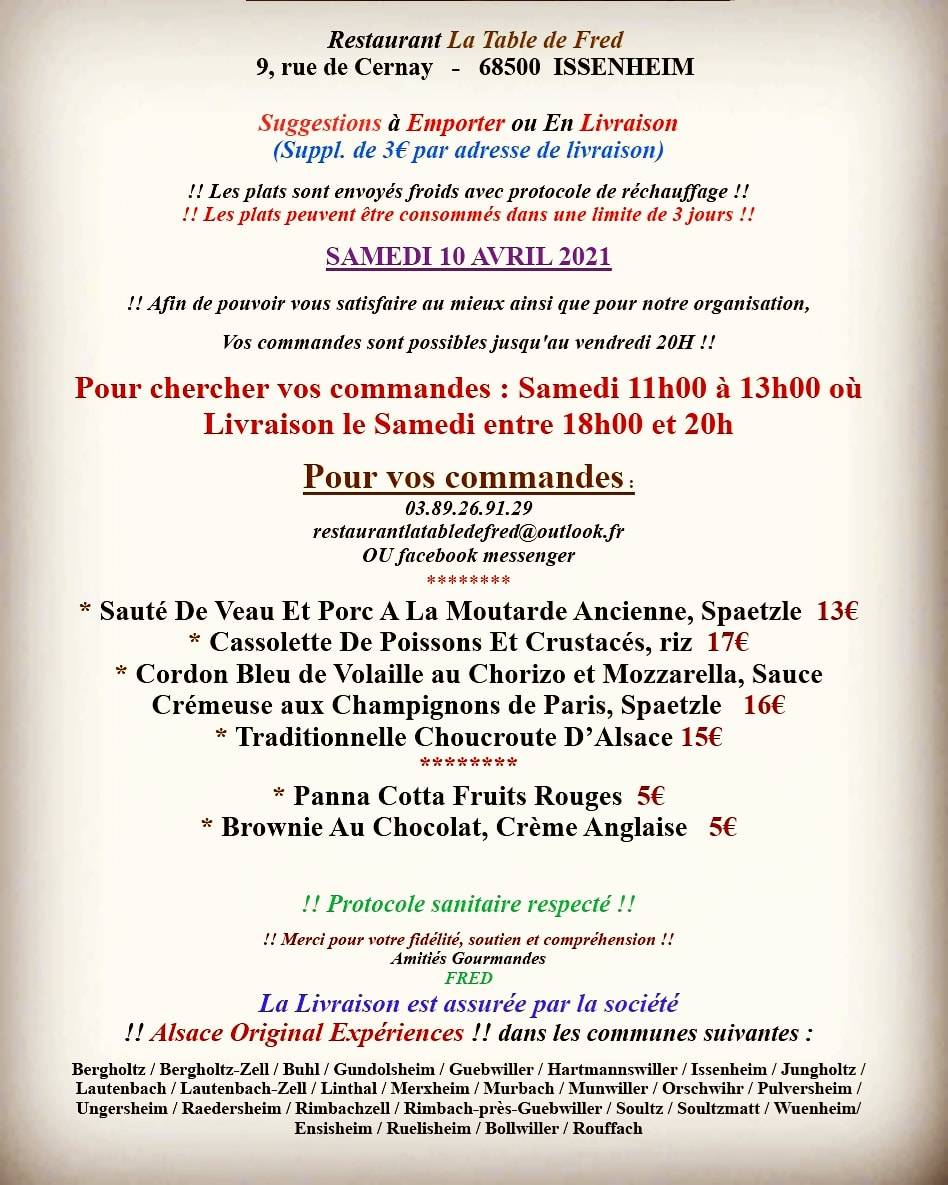 Menu au La Table de Fred restaurant, Issenheim