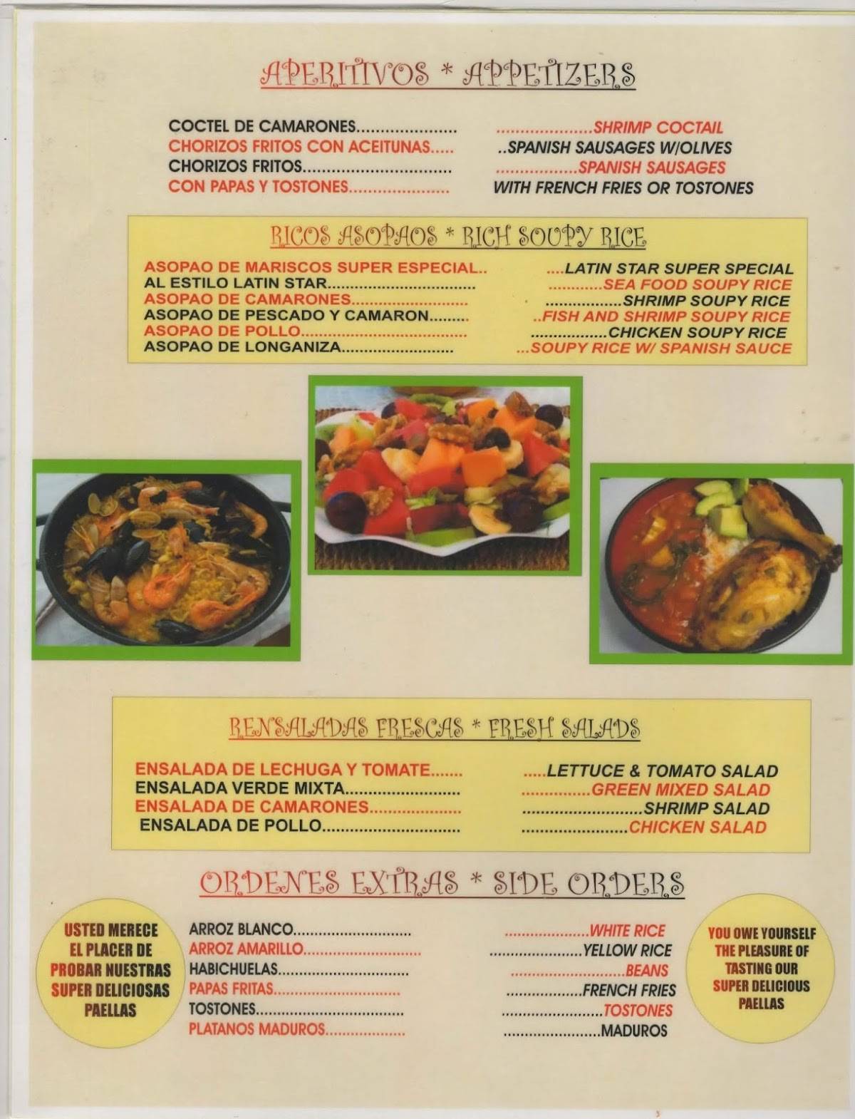 Menu at Latin Star restaurant, Haverstraw