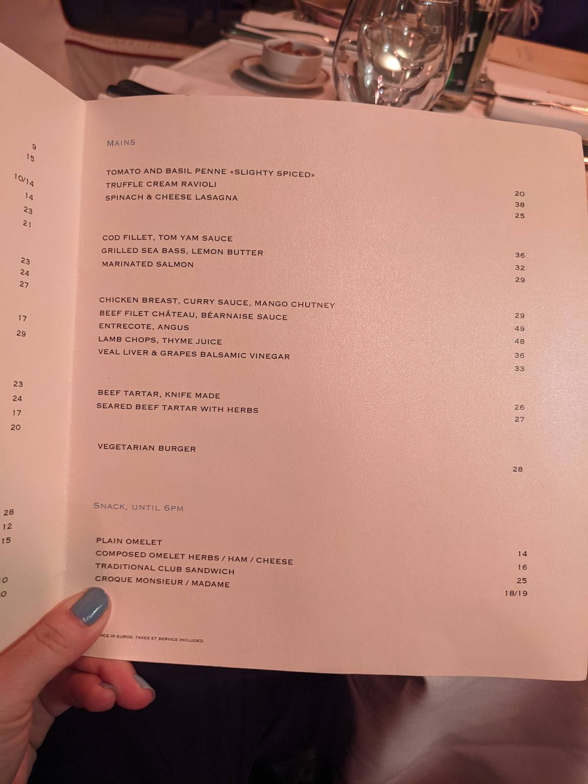 Menu at Le Café Marly, Paris, 93 Rue de Rivoli