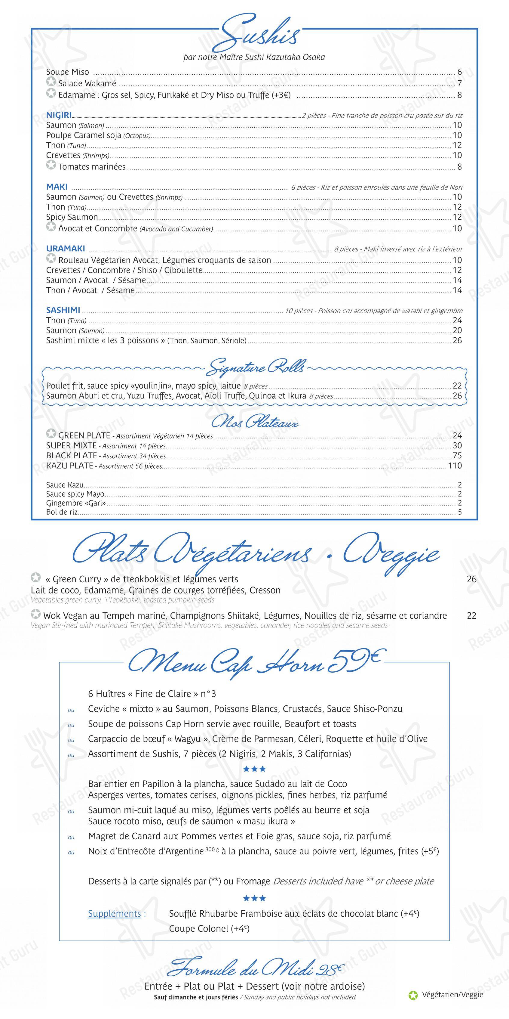 Menu au Restaurant Le Cap-Horn, Chamonix-Mont-Blanc