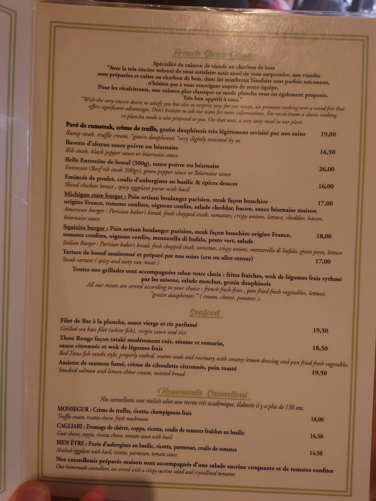 Menu au Le Paris Montparnasse restaurant, Paris, 43 Av. du Maine