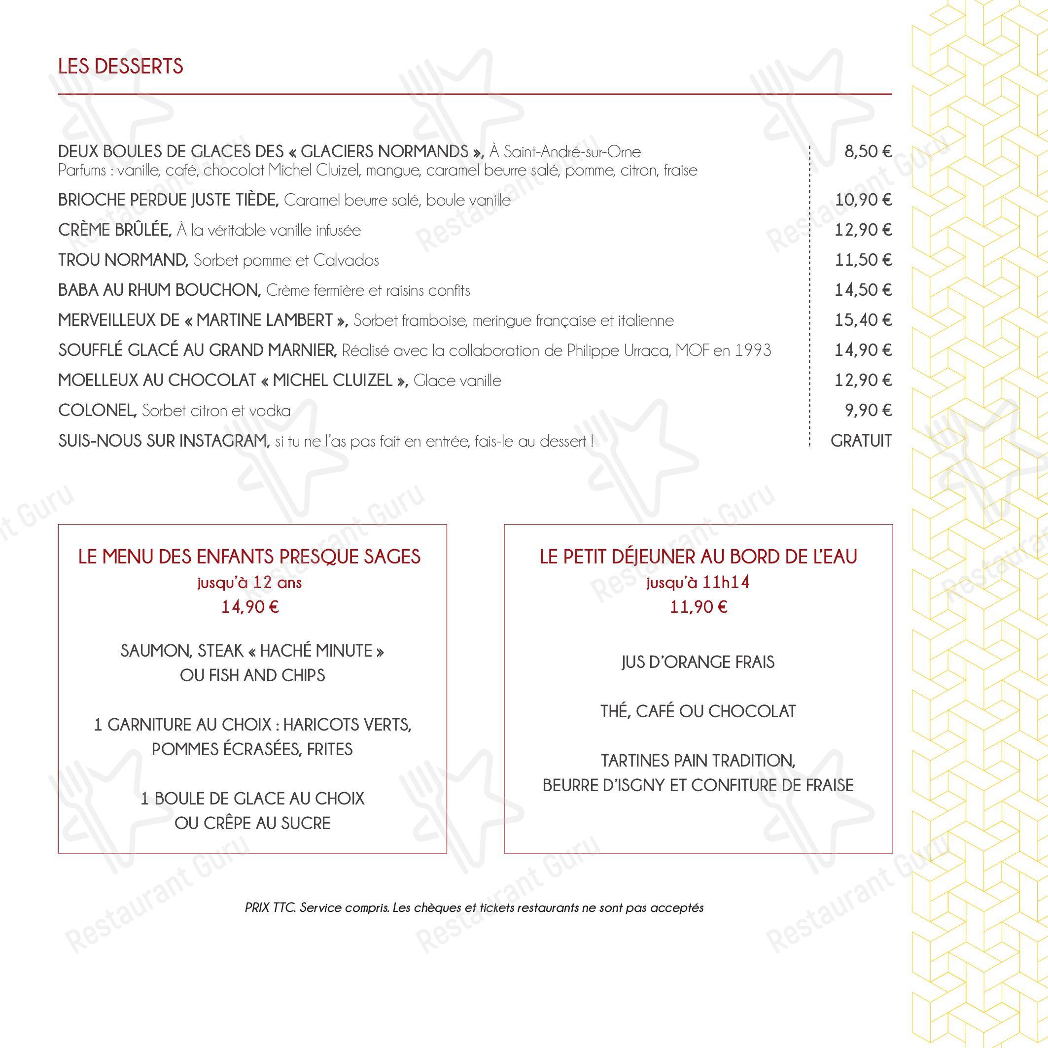 Menu au LE PAVILLON AUGUSTINE restaurant, Trouville-sur-Mer