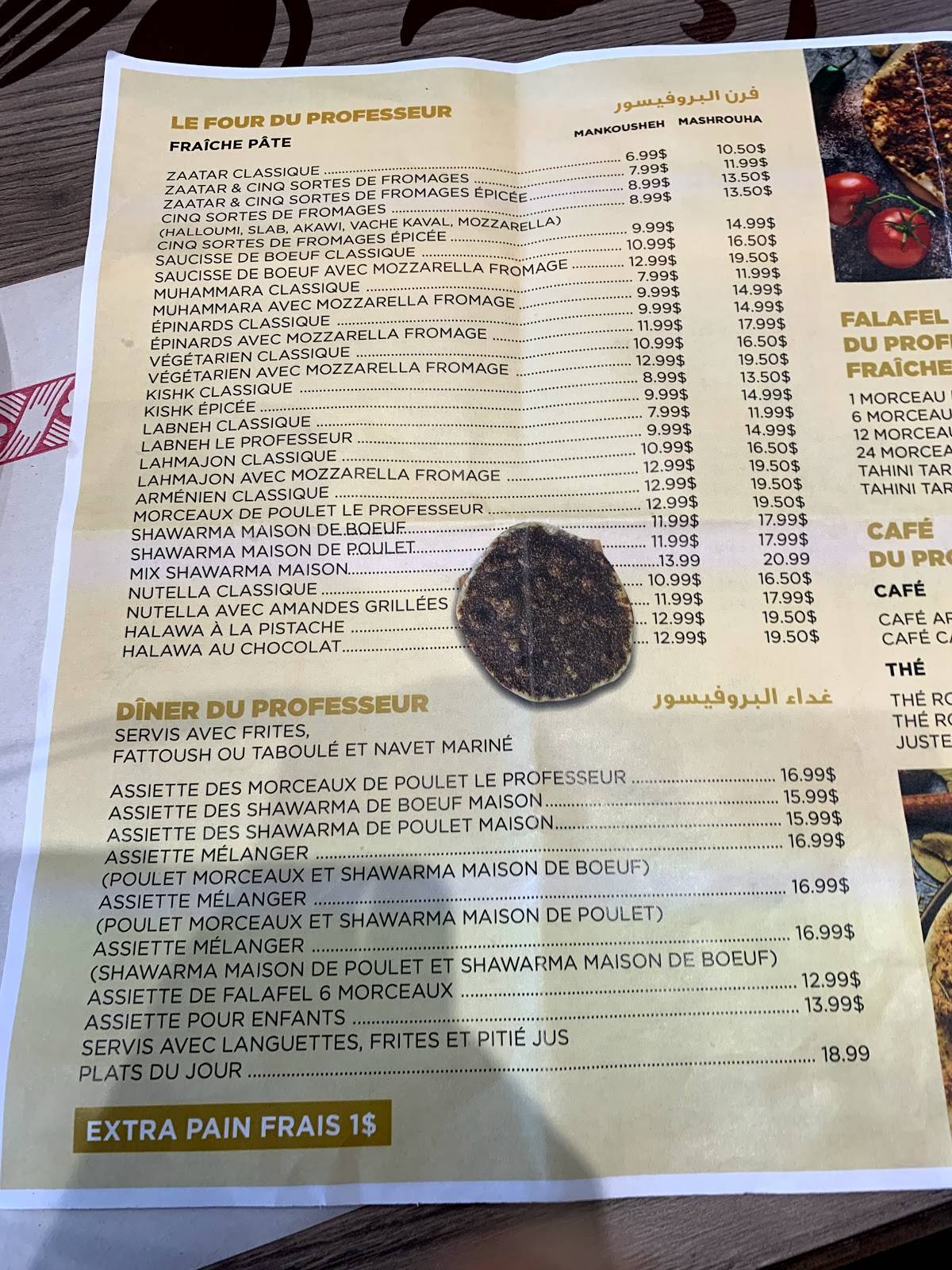 Menu at Restaurant Le Professeur, Montréal