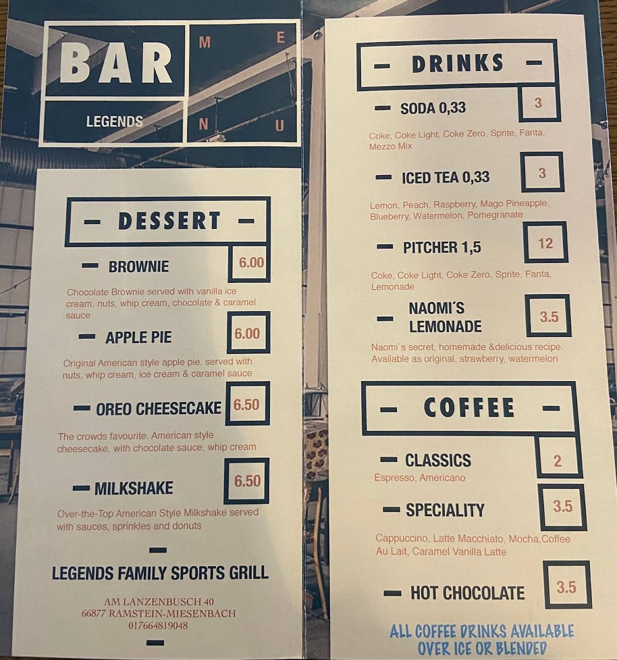 Menu at Legends Family Sports Grill Ramstein restaurant, Ramstein ...
