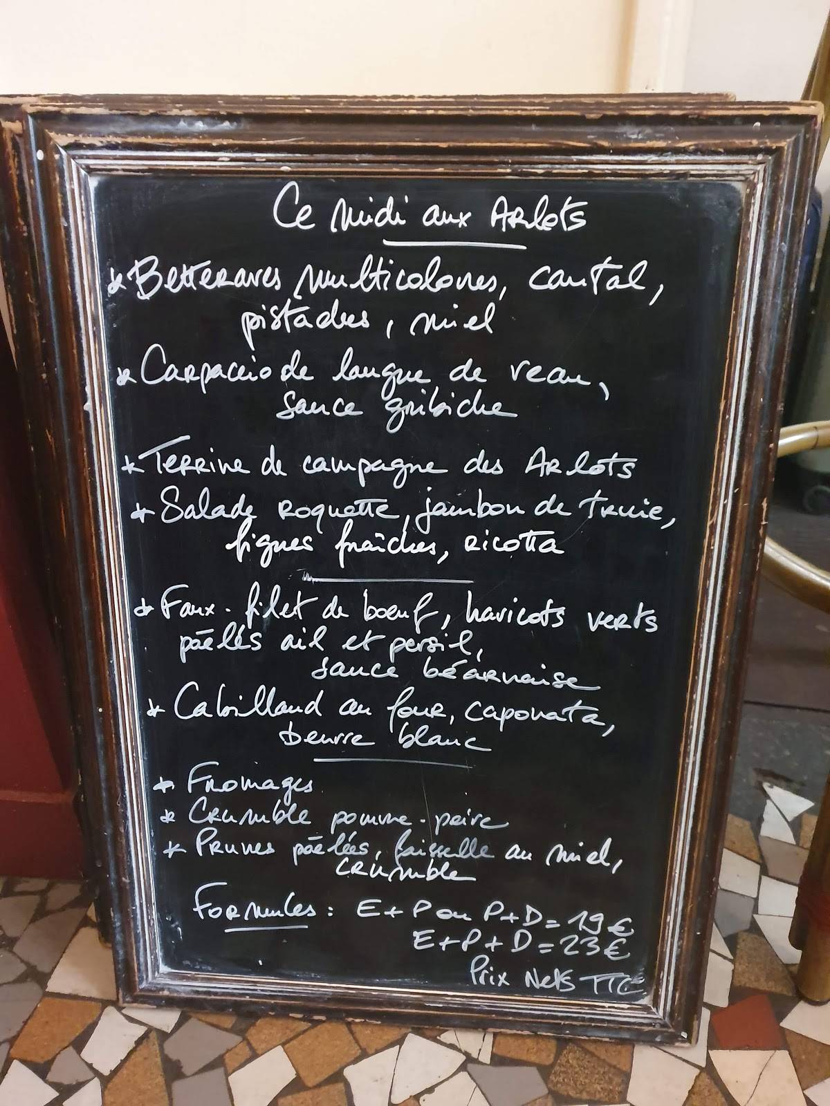 Menu at Les Arlots restaurant, Paris, 136 Rue du Faubourg Poissonnière