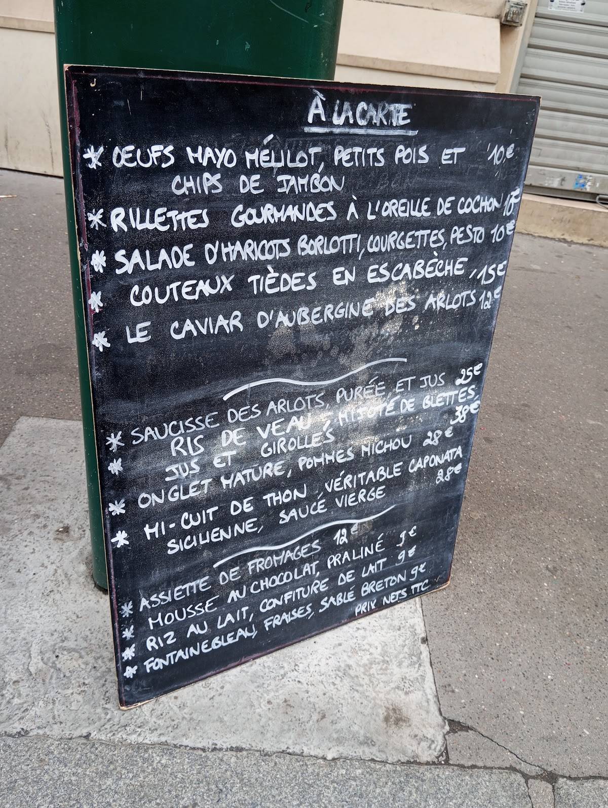 Menu at Les Arlots restaurant, Paris, 136 Rue du Faubourg Poissonnière