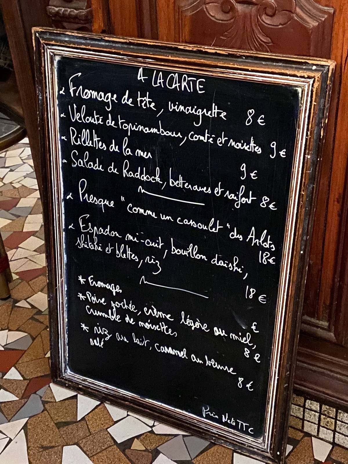 Menu at Les Arlots restaurant, Paris, 136 Rue du Faubourg Poissonnière