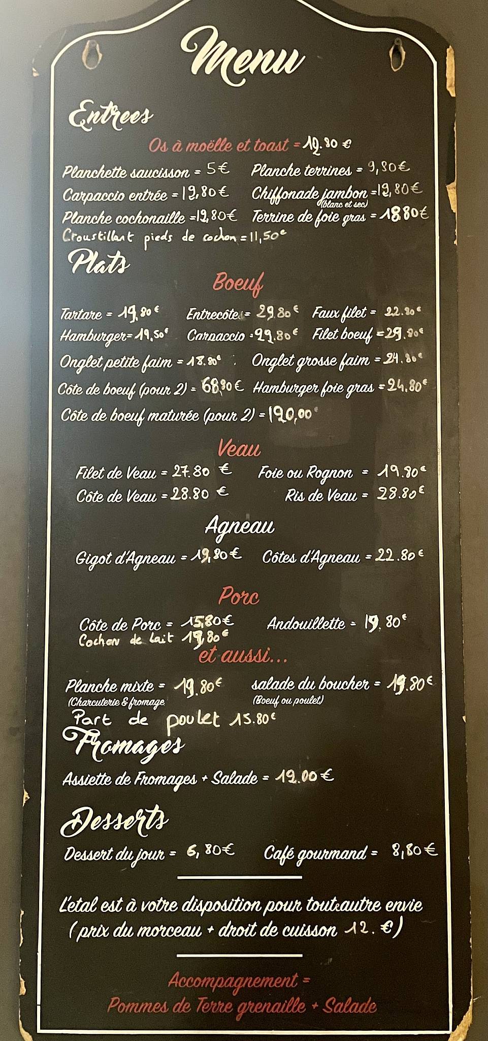 Menu au Les Provinces - Boucherie étable à manger restaurant, Paris