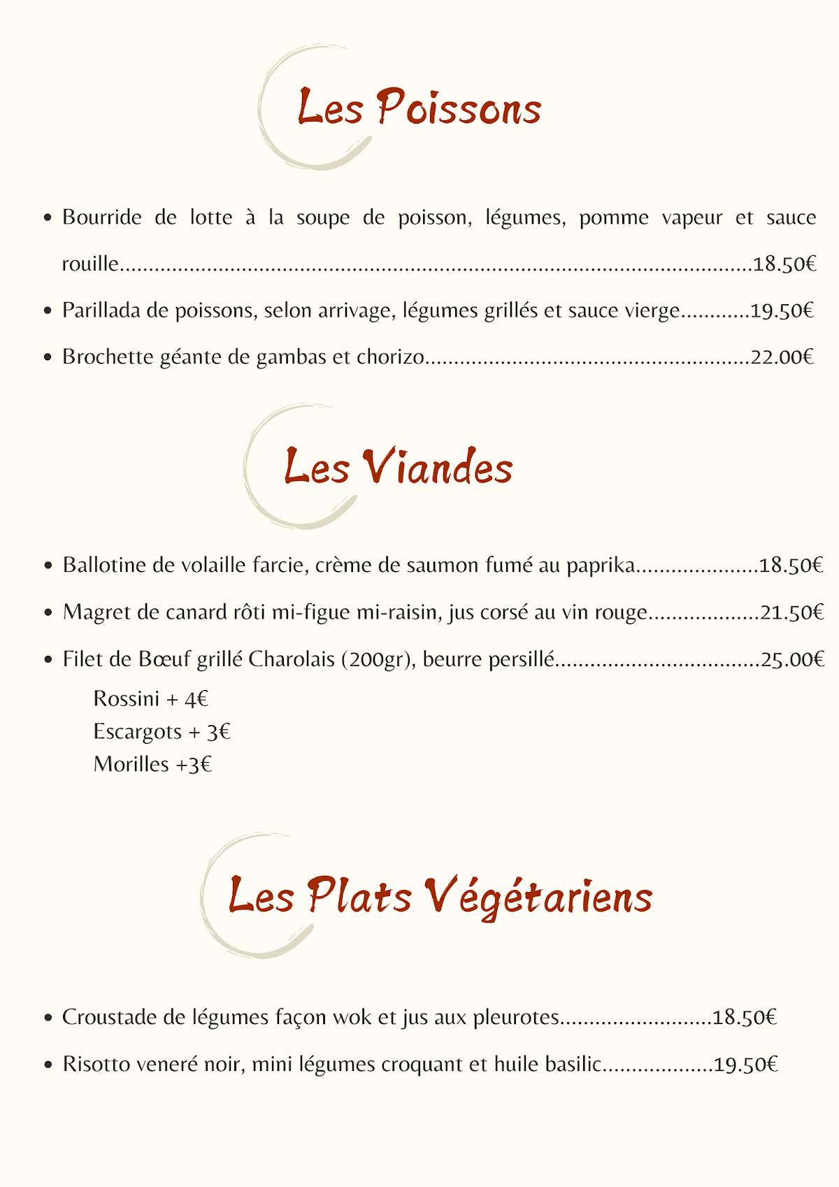 Menu at Les Terres Rouges restaurant, Chambœuf, 6 place de l'Eglise